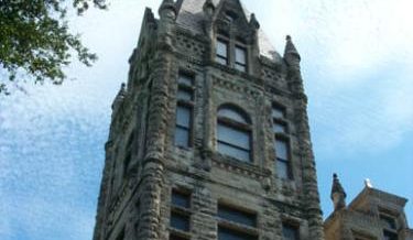 Roy and Lillie Cullen Building (detail, tower), Southwestern University ...