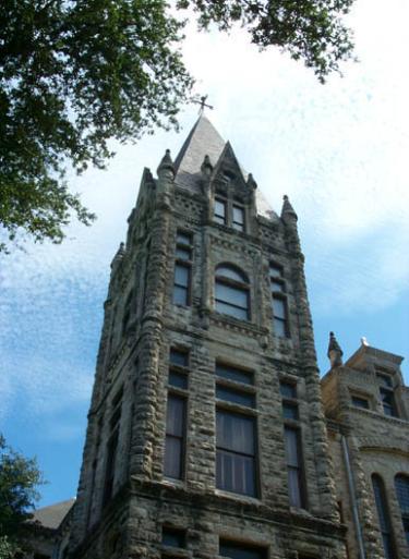 Roy and Lillie Cullen Building (detail, tower), Southwestern University ...